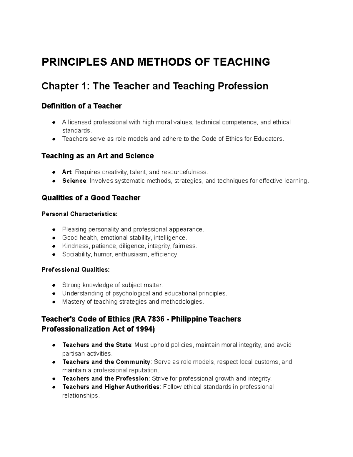 Pamt reviewer - PAMT notes - PRINCIPLES AND METHODS OF TEACHING Chapter ...