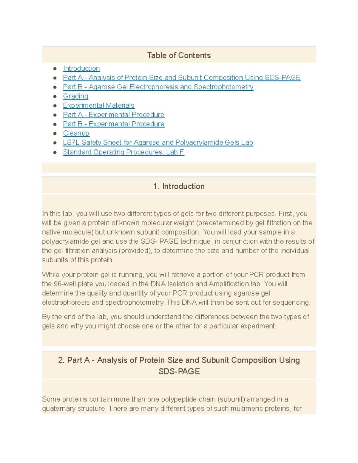 LS7L Lab F Manual: Protein Analysis & Gel Electrophoresis Techniques ...