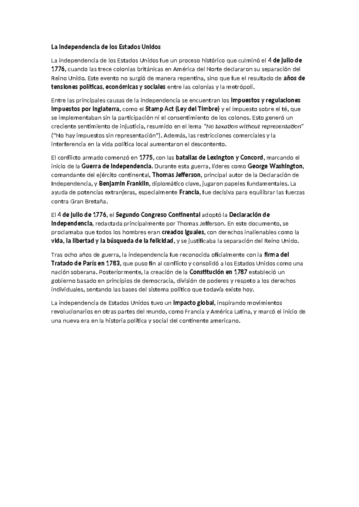La Independencia de los EE. UU.: Proceso y Consecuencias Históricas ...