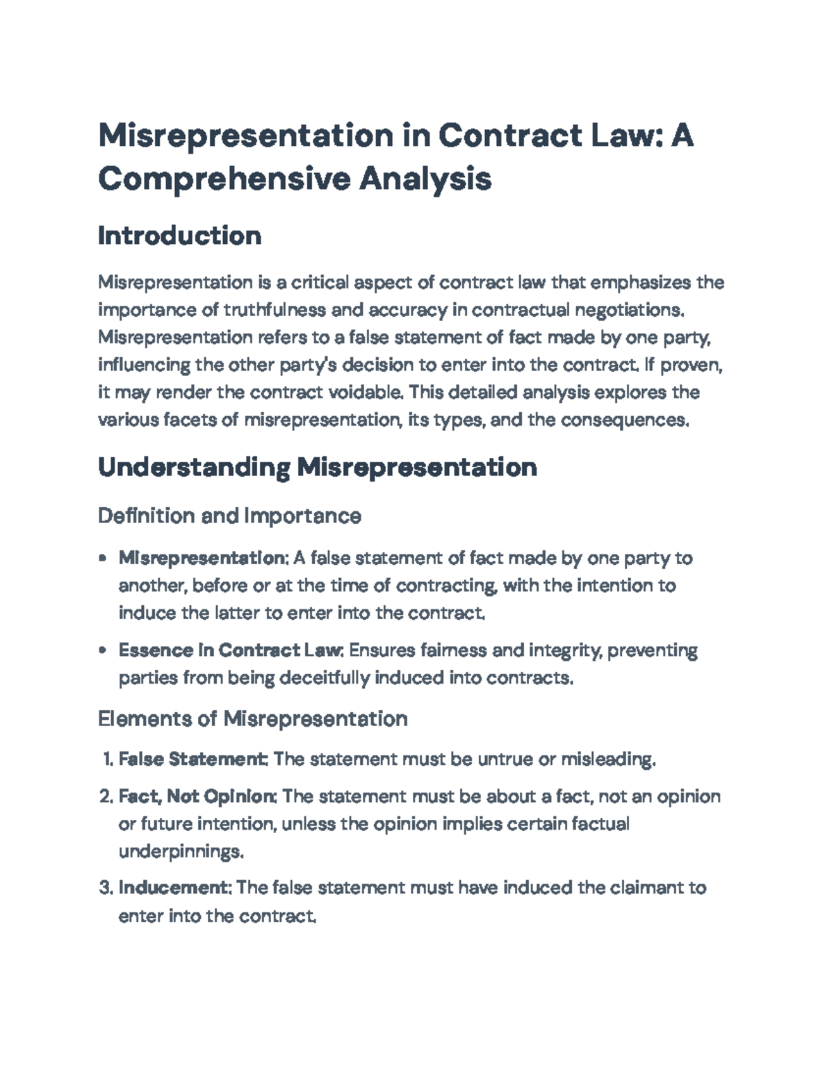 Misrepresentation in Contract Law: Analyzing Lewis and John's Case - Misrepresentation in ...