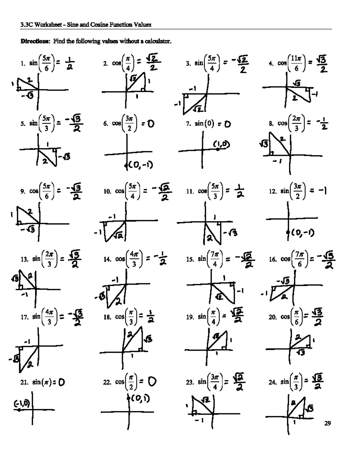 3.3C Worksheet on Sine and Cosine Function Values - Studocu