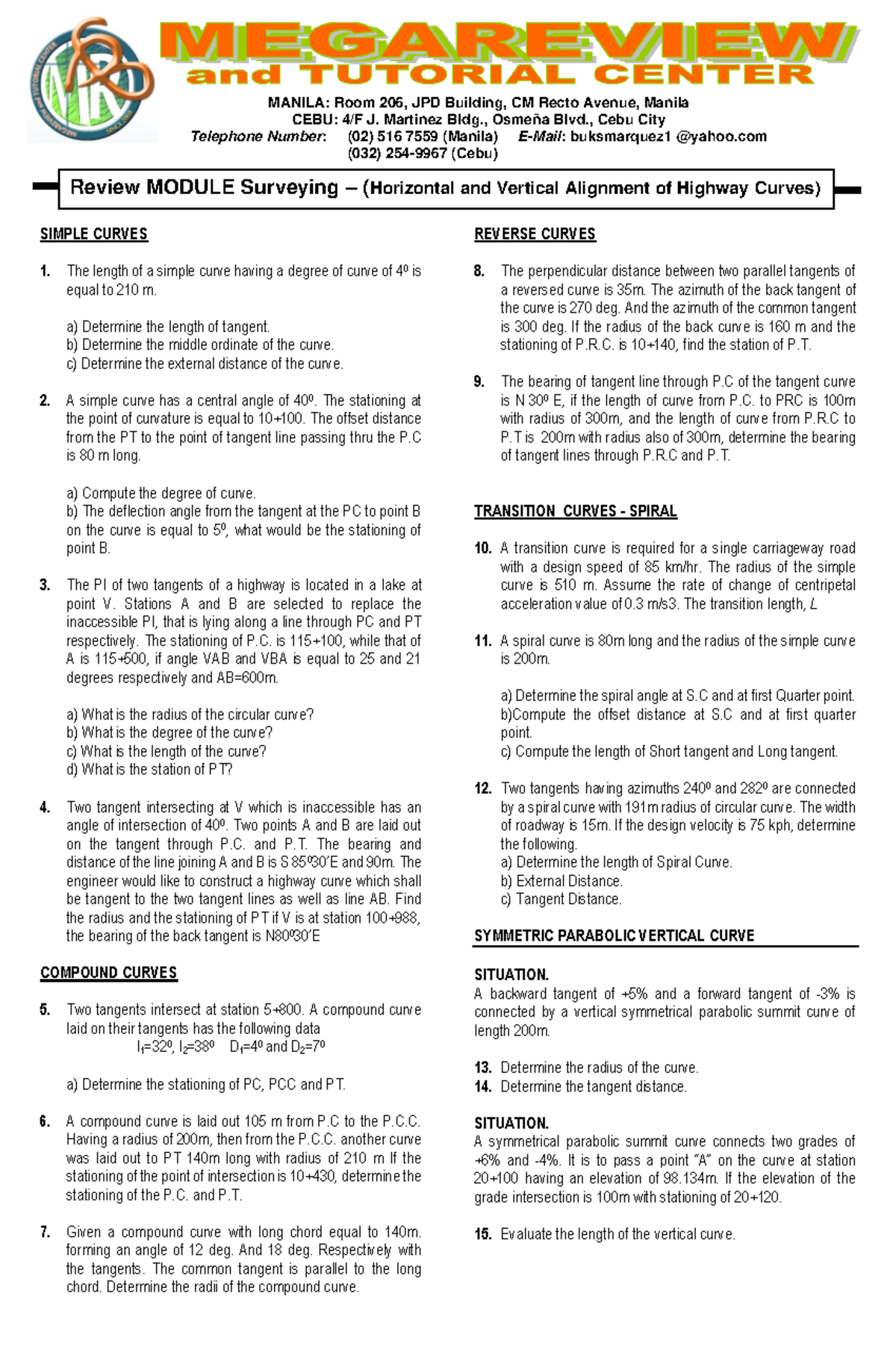 02 Module 13 - Surveying 2: Route Surveying Notes & Curves Analysis ...