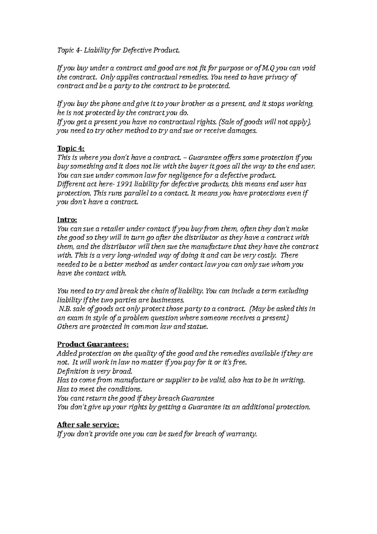 Commerical law topic 4 additional lecture notes - Topic 4- Liability ...