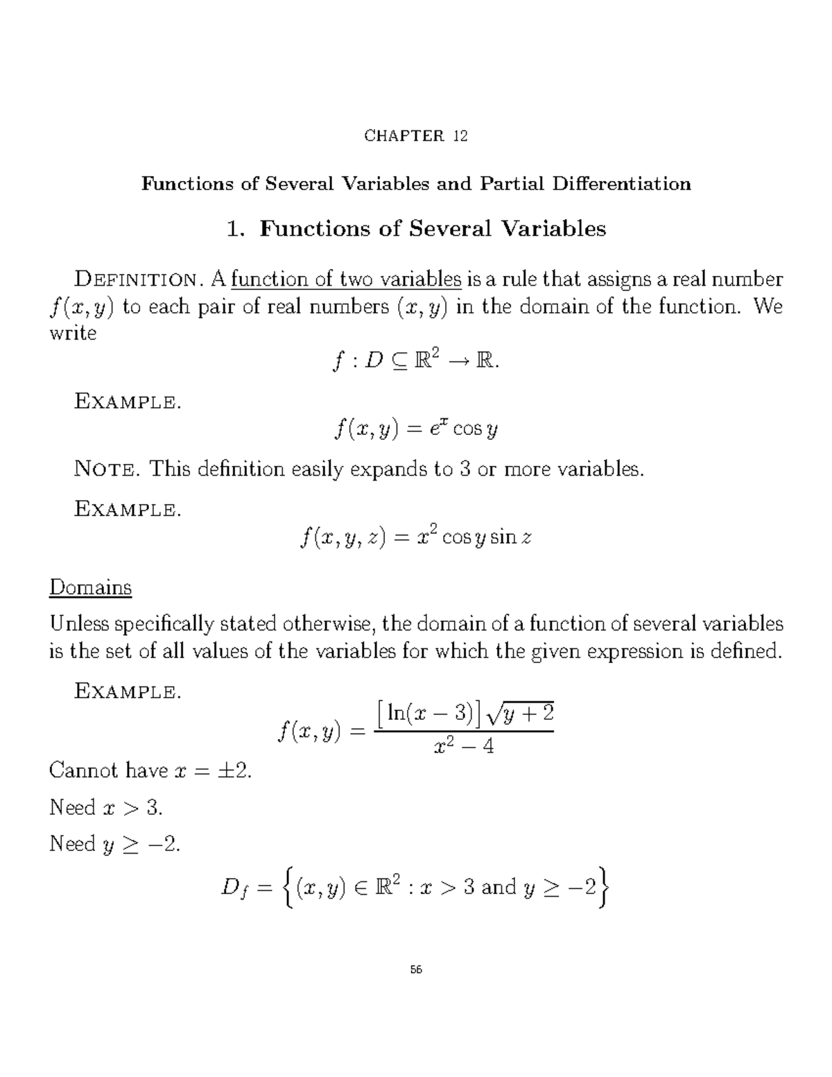 CHAPTER 12: Functions of Several Variables and Partial Differentiation ...