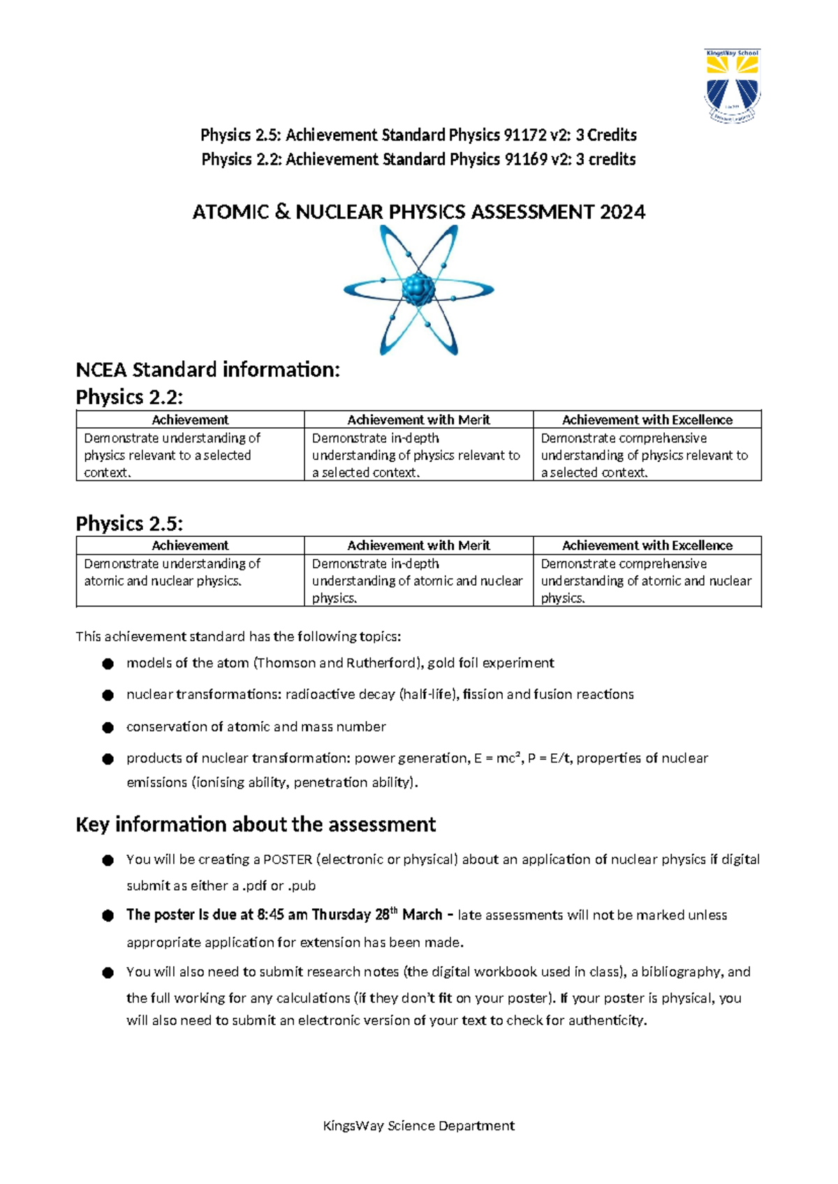 L2 Physics 91172 Atomic & Nuclear Physics Assessment Guide 2024 - Studocu