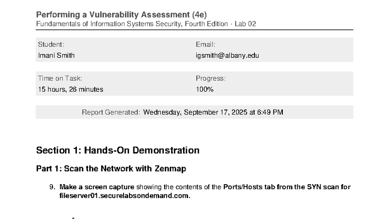 Vulnerability Assessment Lab 02 (4e) - Imani Smith Report - Studocu
