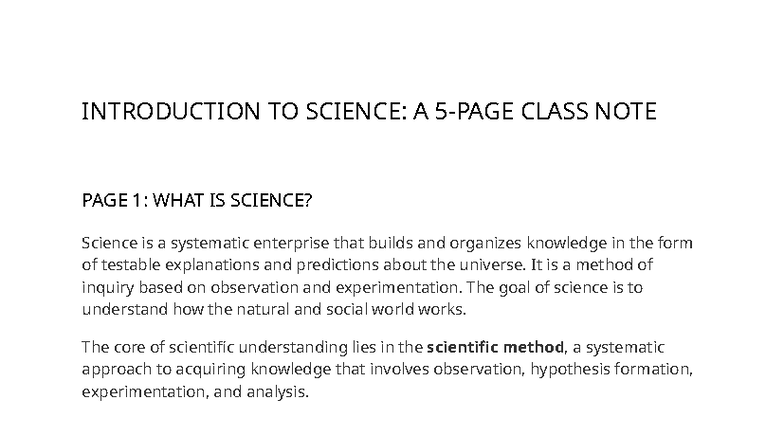 Science Class Notes: Introduction to Science (WDE) - Studocu