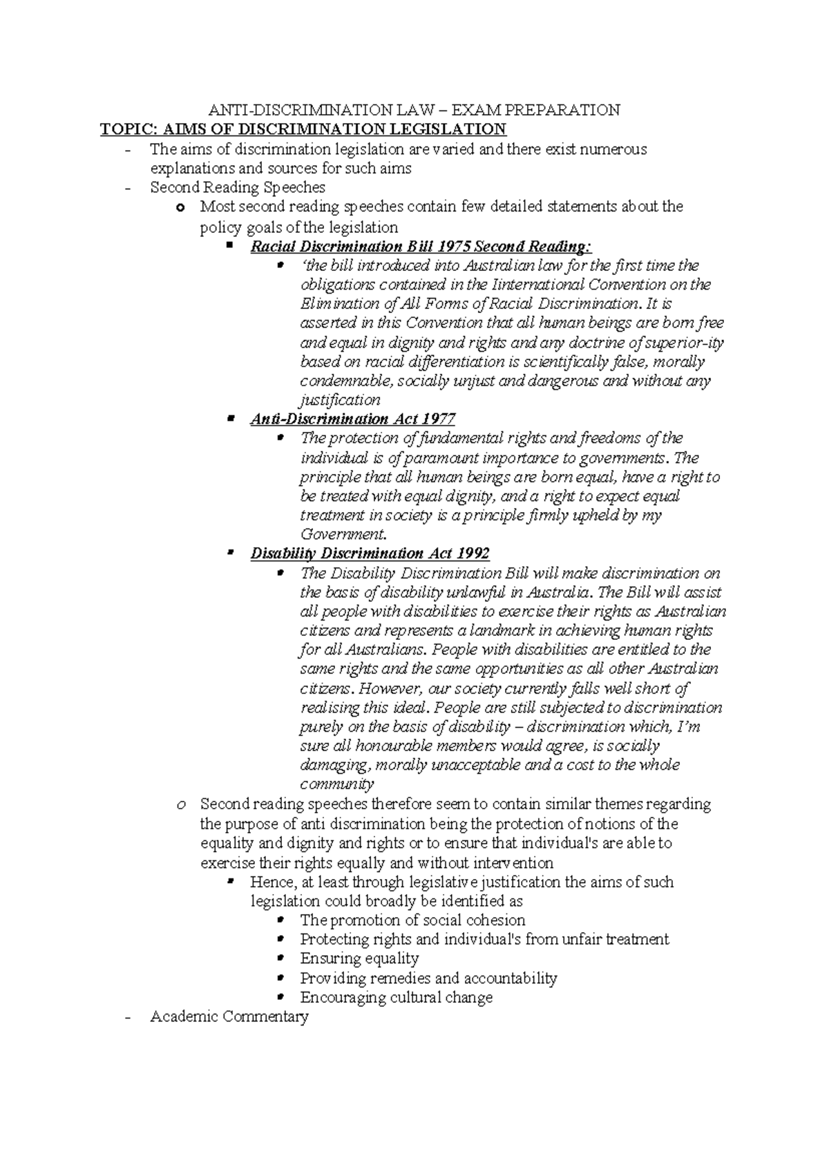 ANTI-DISCRIMINATION LAW - EXAM PREP: AIMS & ENFORCEMENT MODELS - Studocu