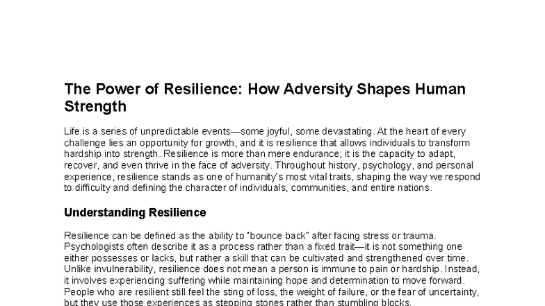 The Power of Resilience: Adversity and Human Strength Insights - Studocu