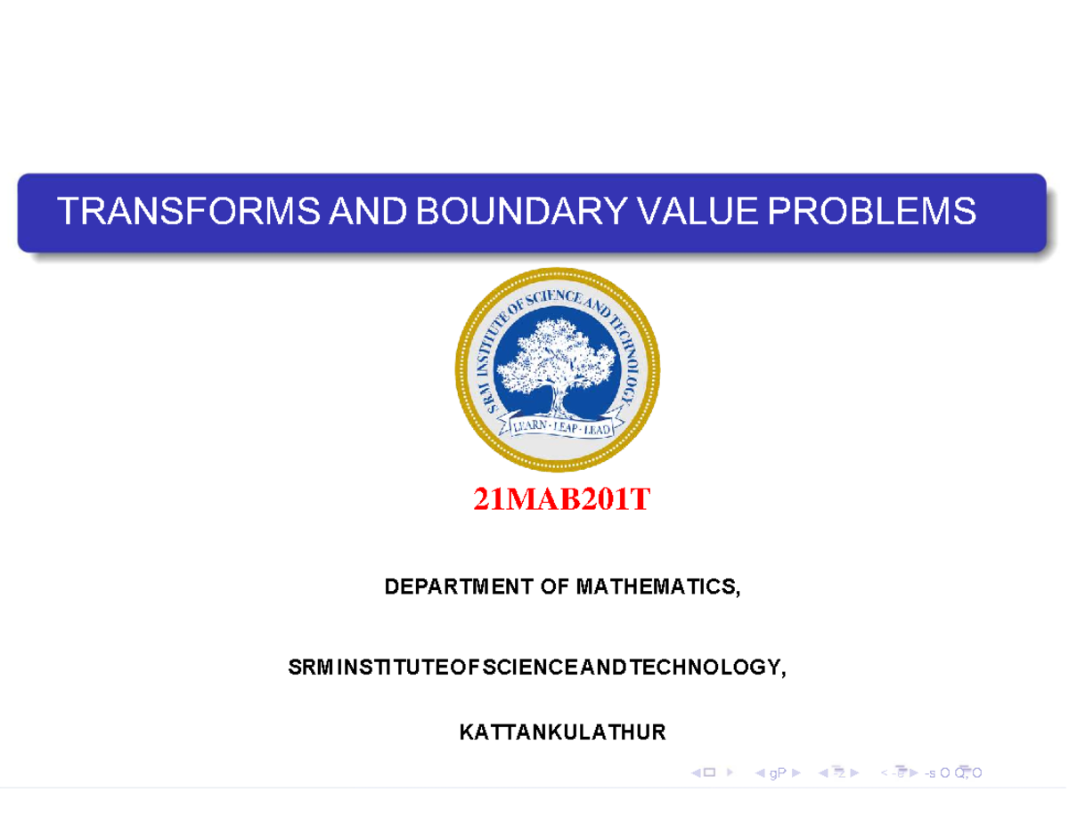 Unit 1 - unit 1 notes - Transforms and Boundary Value Problems ...