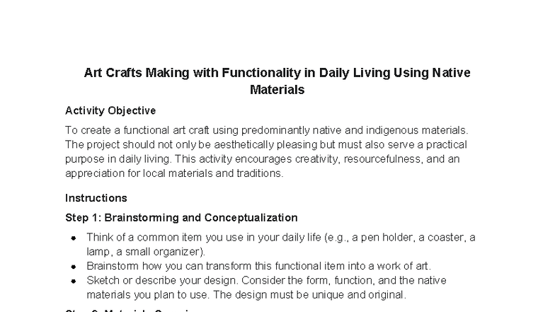 Q2 Group Activity: Creating Functional Art Crafts with Native Materials ...