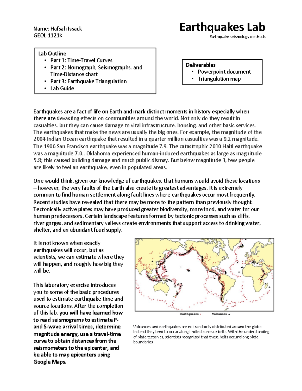 EQ Lab - lab assignment - Earthquakes Lab Earthquake seismology methods ...