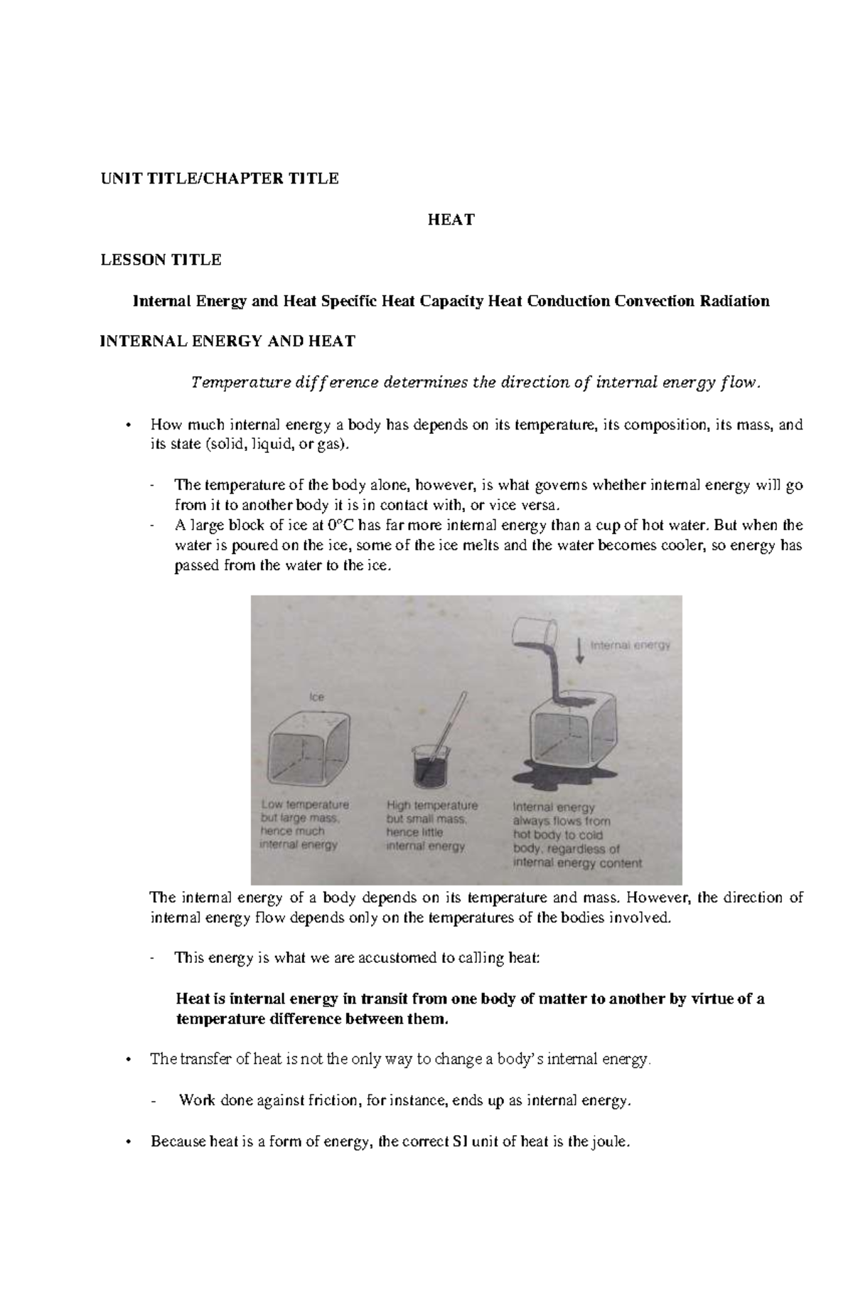 Heat - Internal Energy, Heat Transfer Methods & Specific Heat Capacity ...