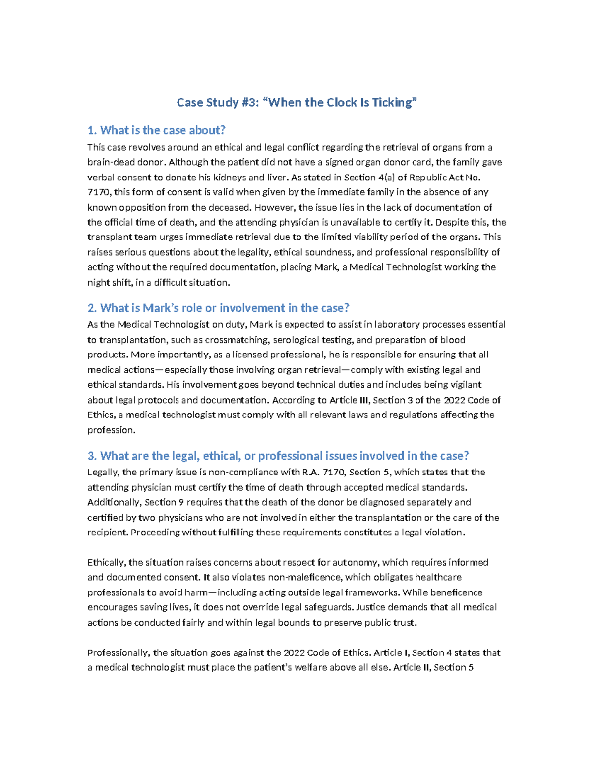 Case Study 3: Ethical and Legal Dilemmas in Organ Donation - Studocu