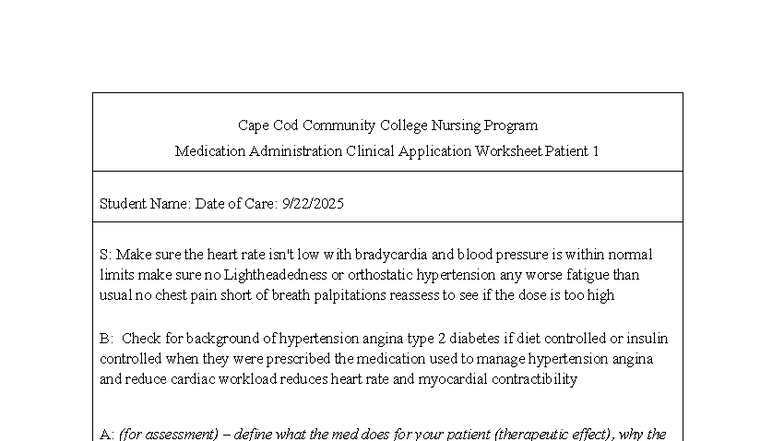 Cape Cod Community College Nursing Program: Metoprolol Clinical ...