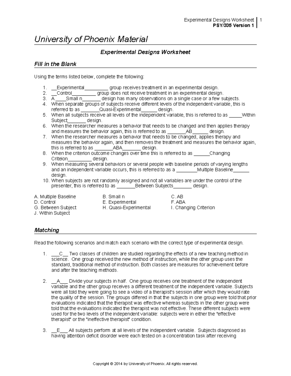 PSY335 r1 Experimental Designs Fill-in-the-Blank Worksheet - Studocu