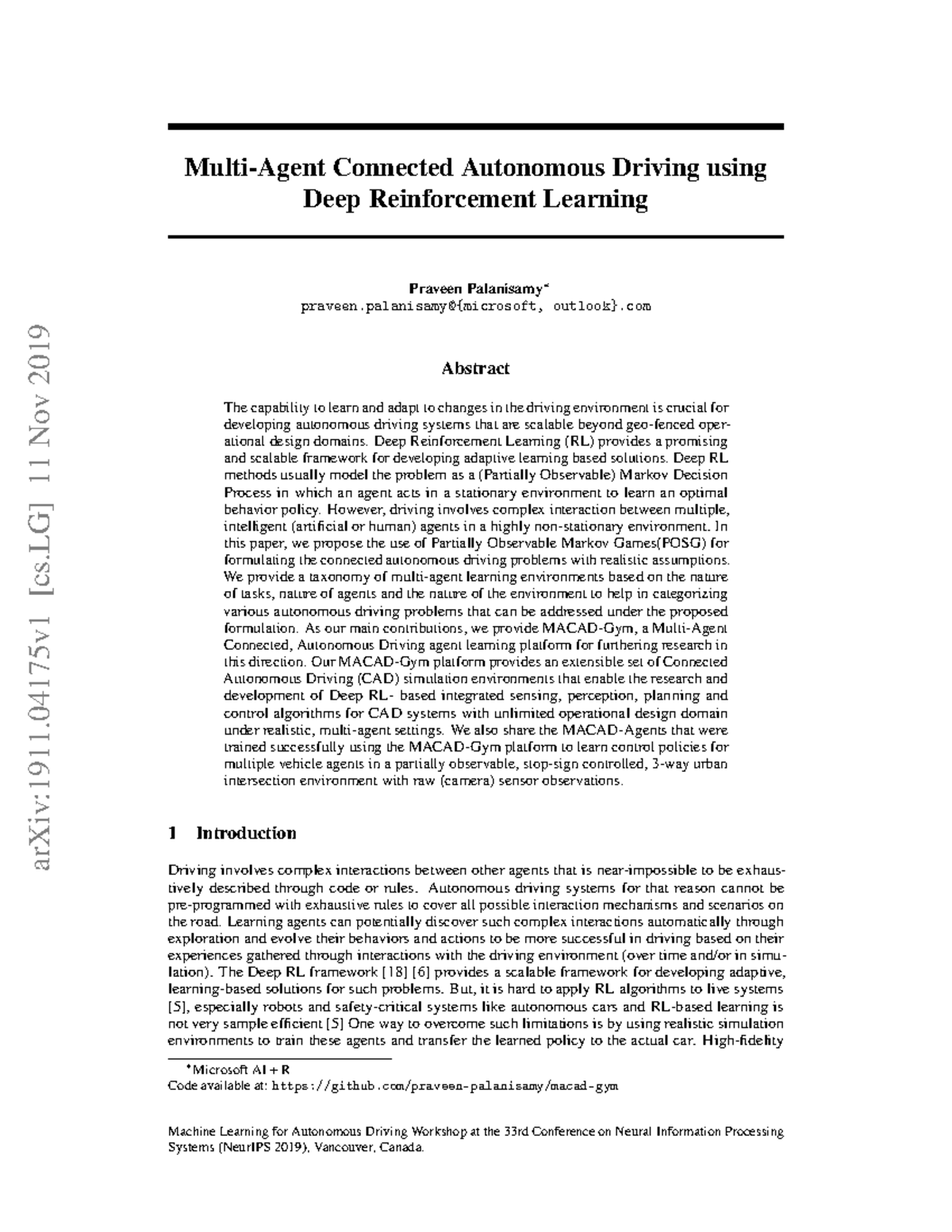 Multi-Agent Connected Autonomous Driving: A Deep RL Approach - Studocu