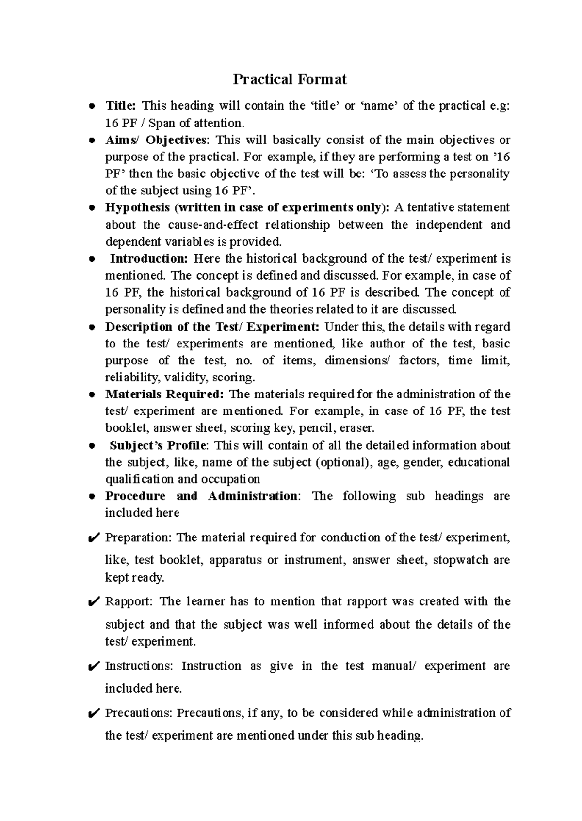 Practical Format: 16 PF Personality Test Guidelines - Studocu