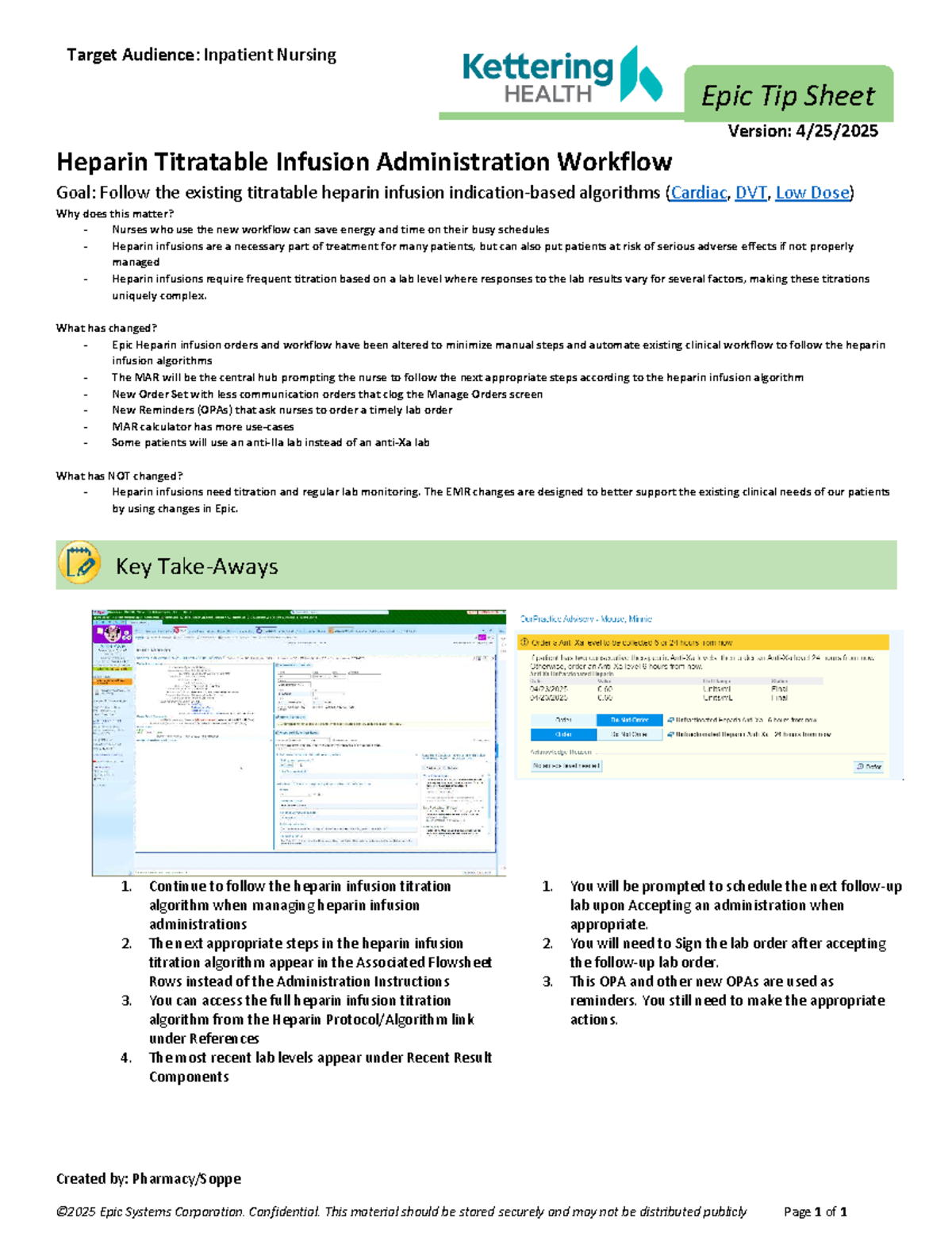 New Heparin Order Set Tip Sheet: Inpatient Nursing Epic Workflow - Studocu