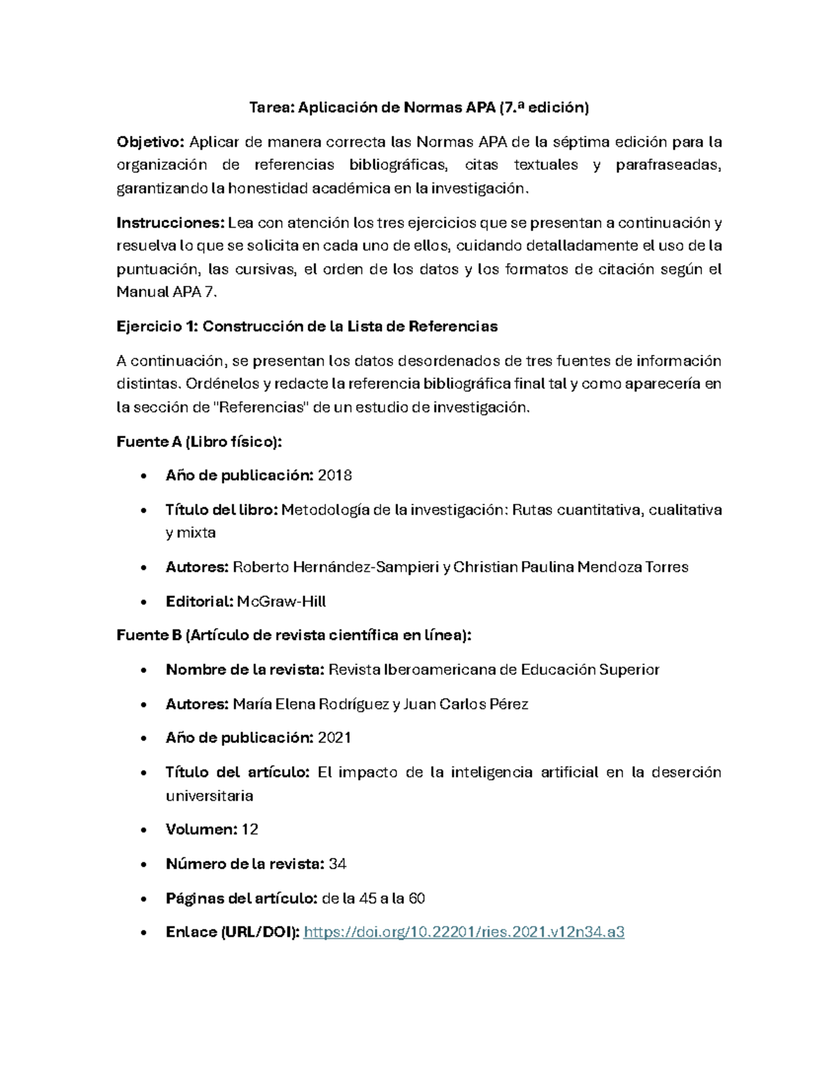 Tarea: Aplicación de Normas APA (7.ª ed.) para Referencias y Citas ...