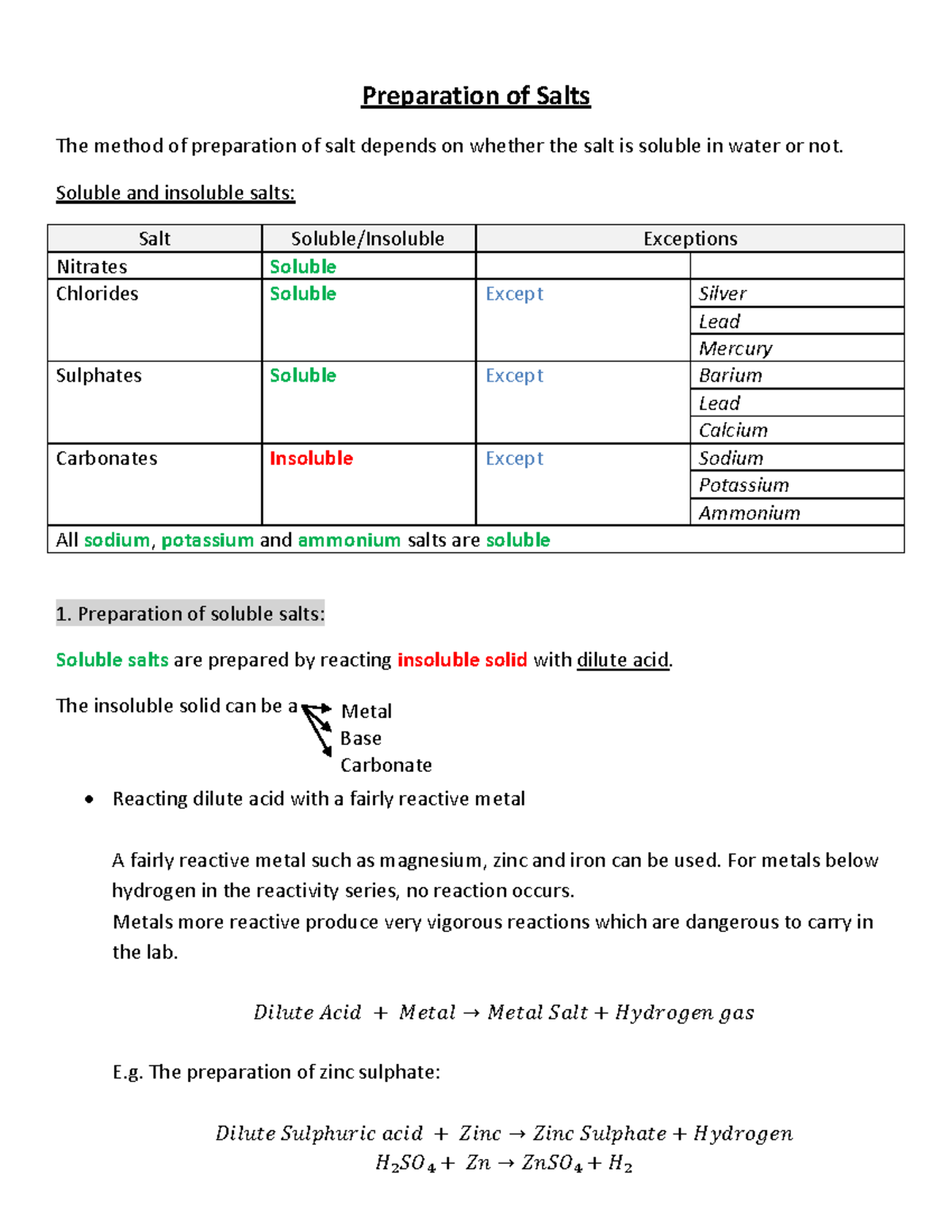 Preparation of Salts: Methods for Soluble and Insoluble Types - Studocu
