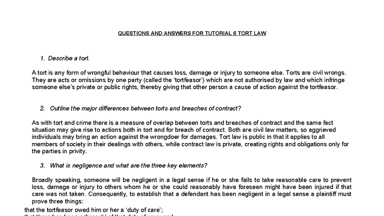 BU 1112 - Tutorial 6 Tort Law: Key Concepts and Case Analysis - Studocu