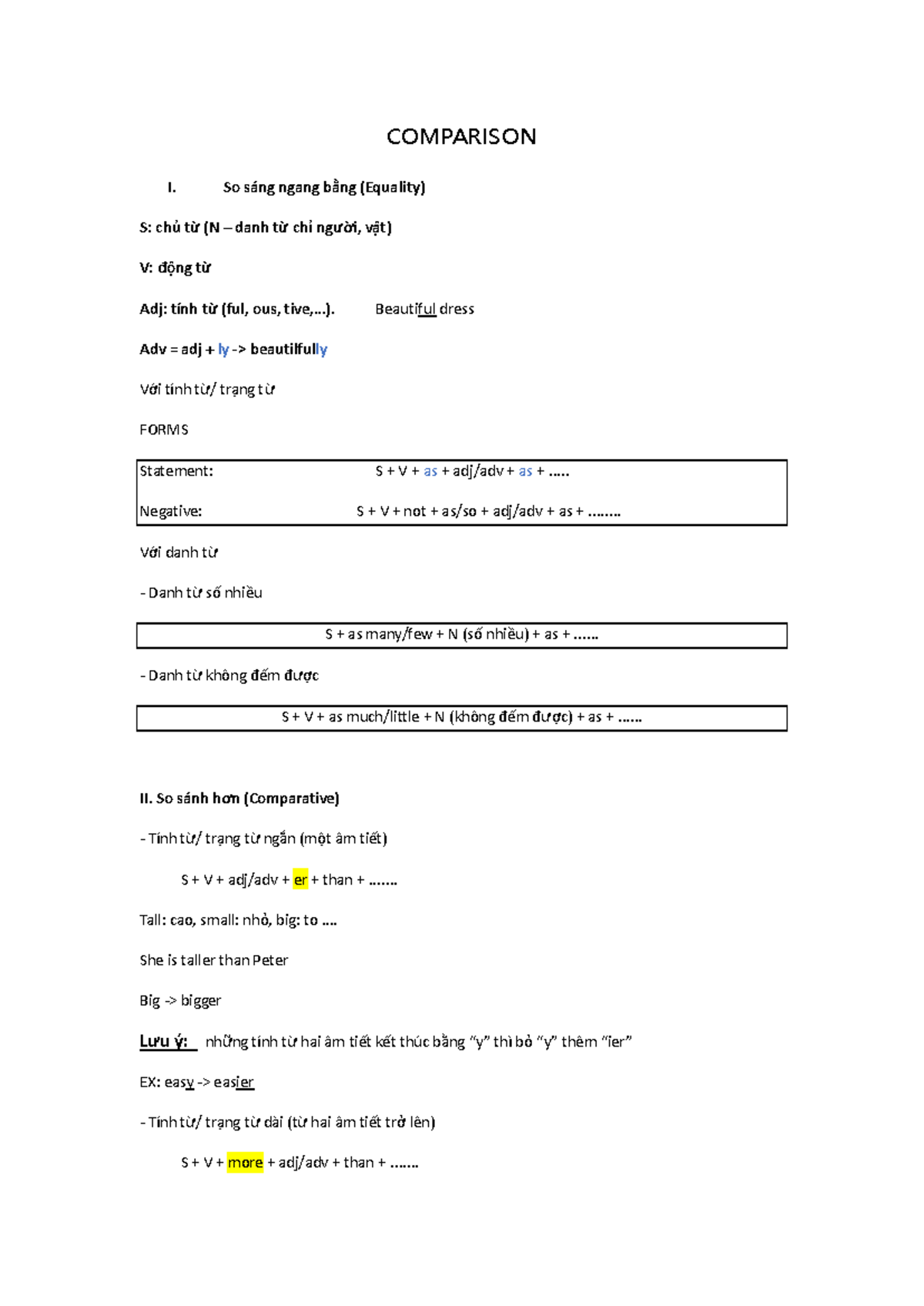 Comparison of Equality, Comparative, and Superlative Forms - Studocu