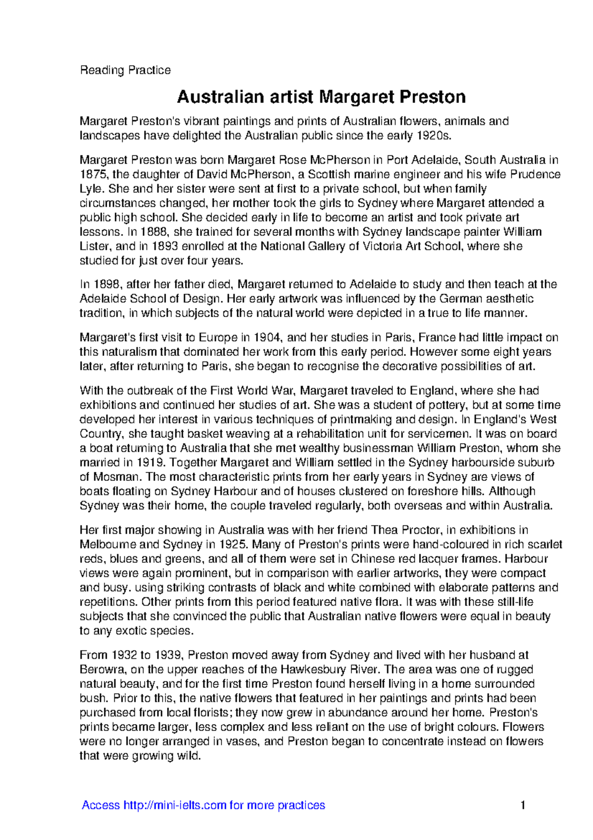 Reading Practice: Margaret Preston's Artistic Journey and Olive Oil ...