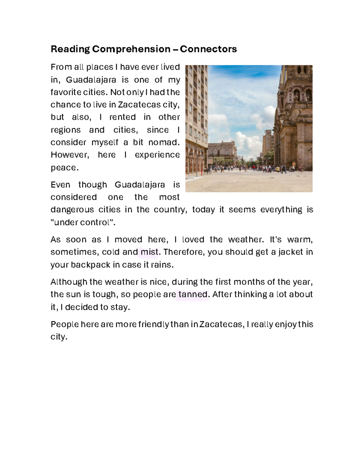 Reading Comprehension Connectors - Reading Comprehension – Connectors ...