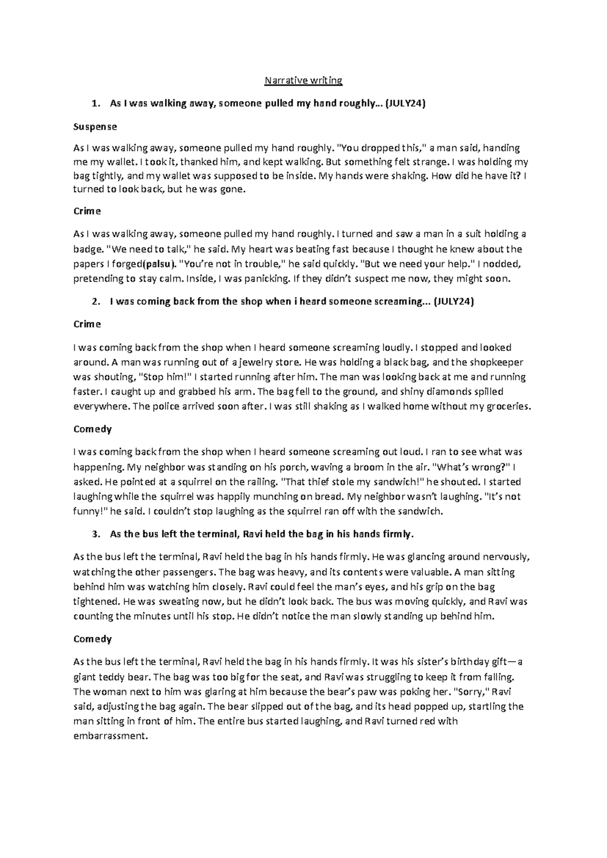 Narrative writing 1: Suspense, crime, comedy, and horror stories ...