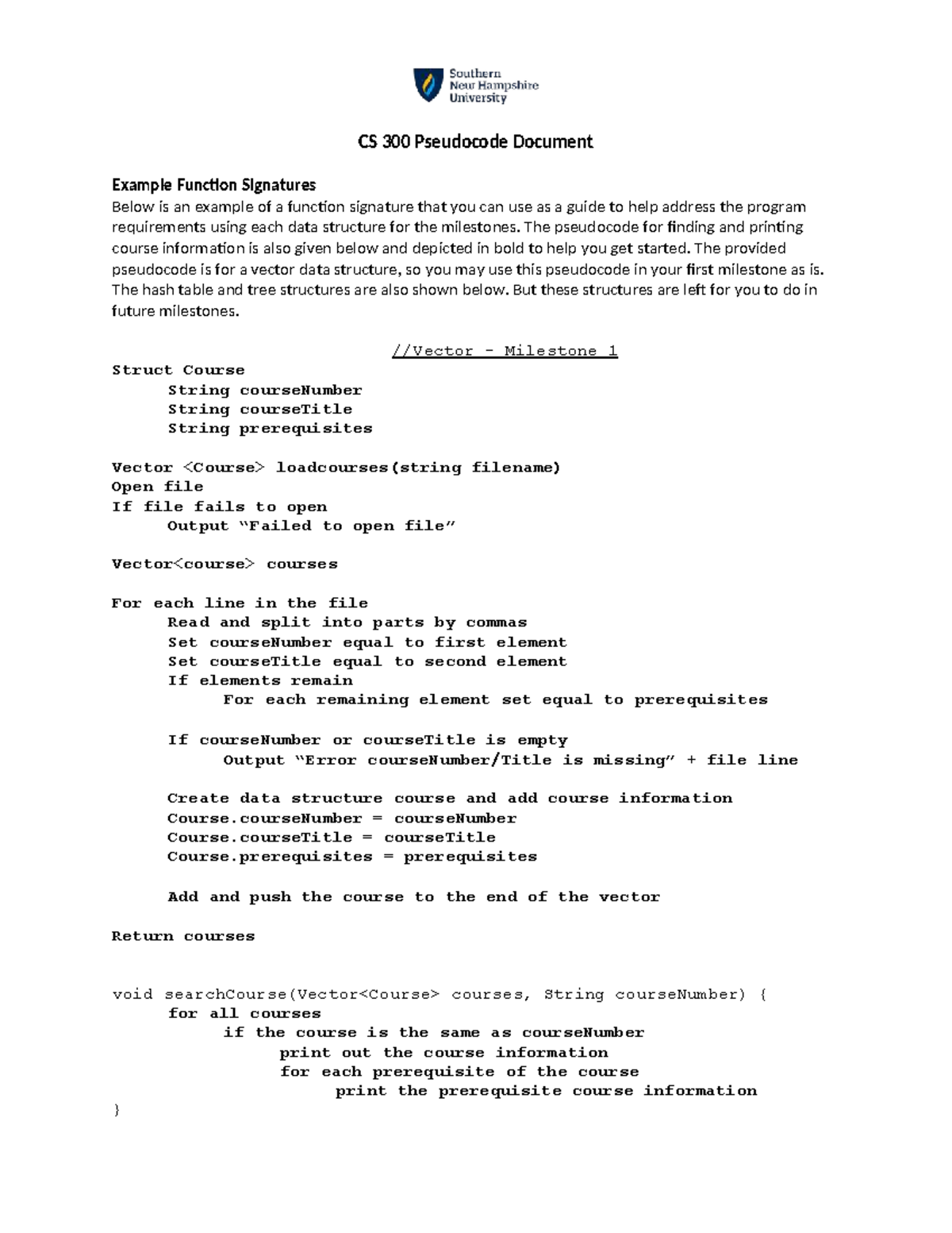 CS 300 Pseudocode Guide for Course Data Structures and Functions - Studocu