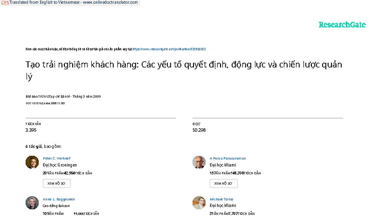 Tạo Trải Nghiệm Khách Hàng: Các Yếu Tố và Chiến Lược Quản Lý (Tsiros ...