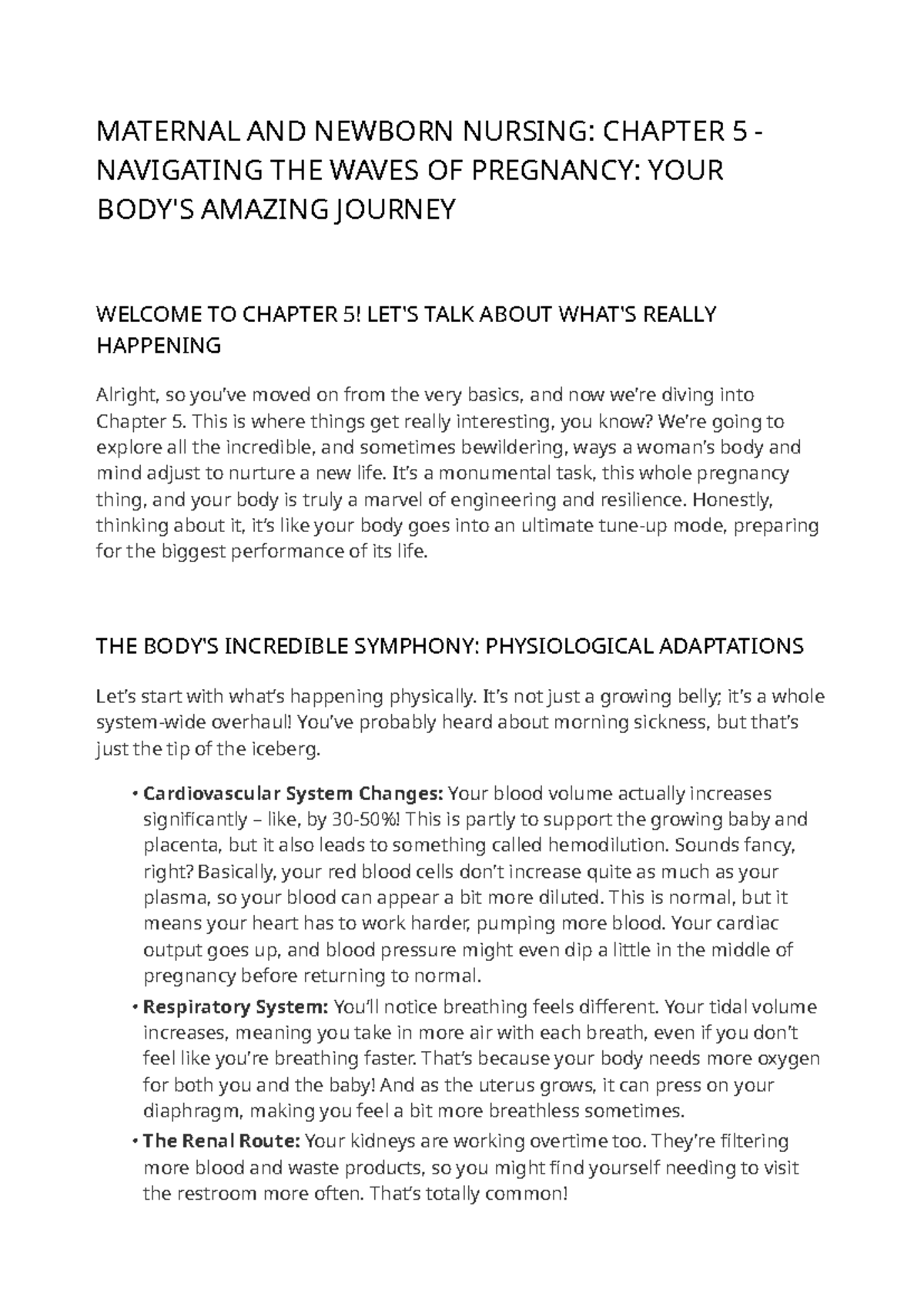 Maternal & Newborn Nursing: Ch. 5 - Navigating Pregnancy Changes - Studocu