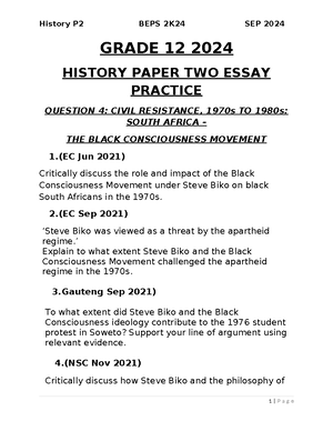 History Paper ONE Essay Revison 2024 - GRADE 12 2024 HISTORY PAPER ONE ...