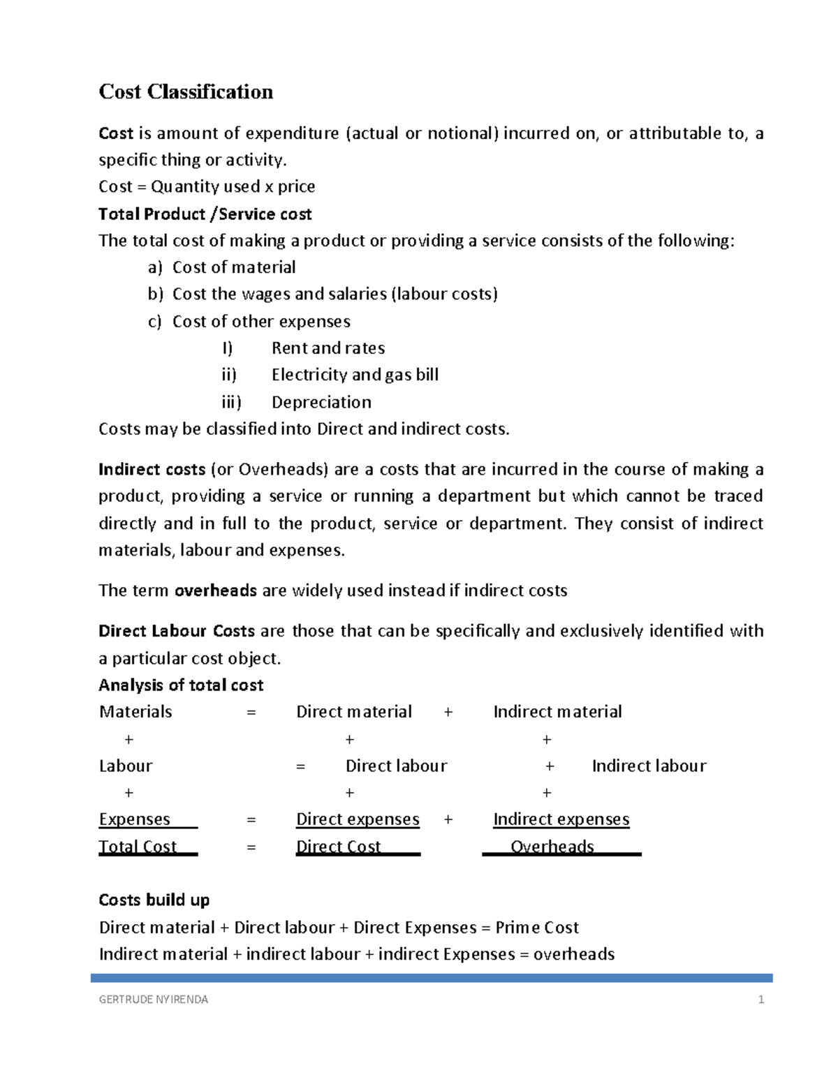 Cost Classification and Analysis: Understanding Direct and Indirect Costs - Studocu