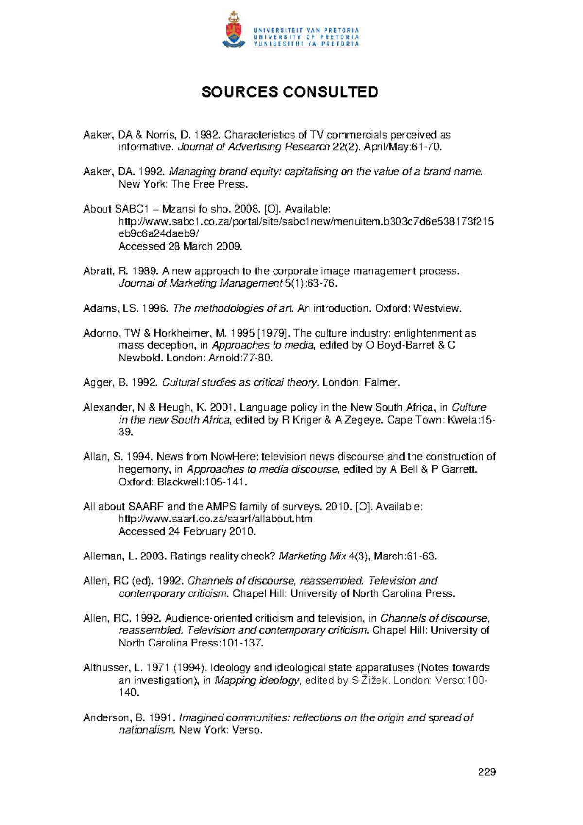 SABC Media Studies: Comprehensive Sources Consulted List - Studocu