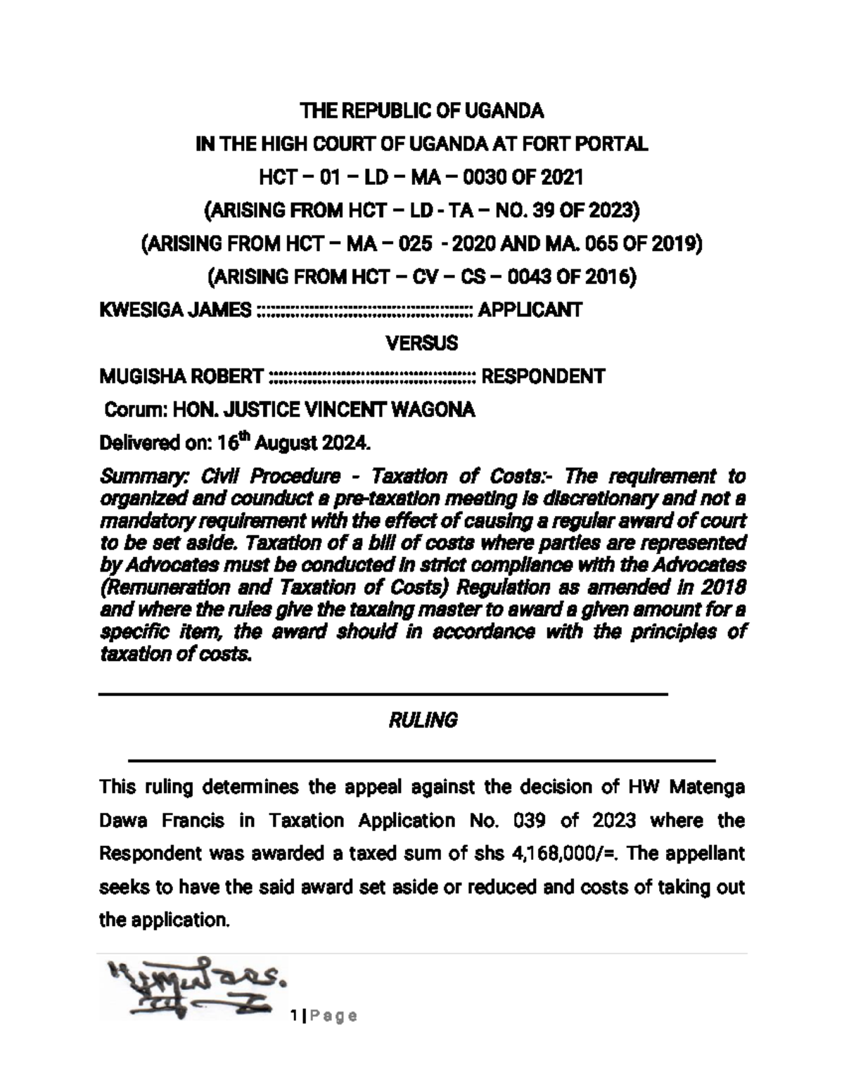 Kwesiga James v Mugisha Robert: 2nd Appeal Ruling - Final 1 - Studocu
