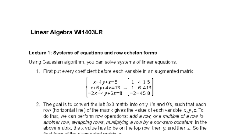 Linear Algebra WI1403LR Lecture 1: Systems of Equations & Echelon Forms ...