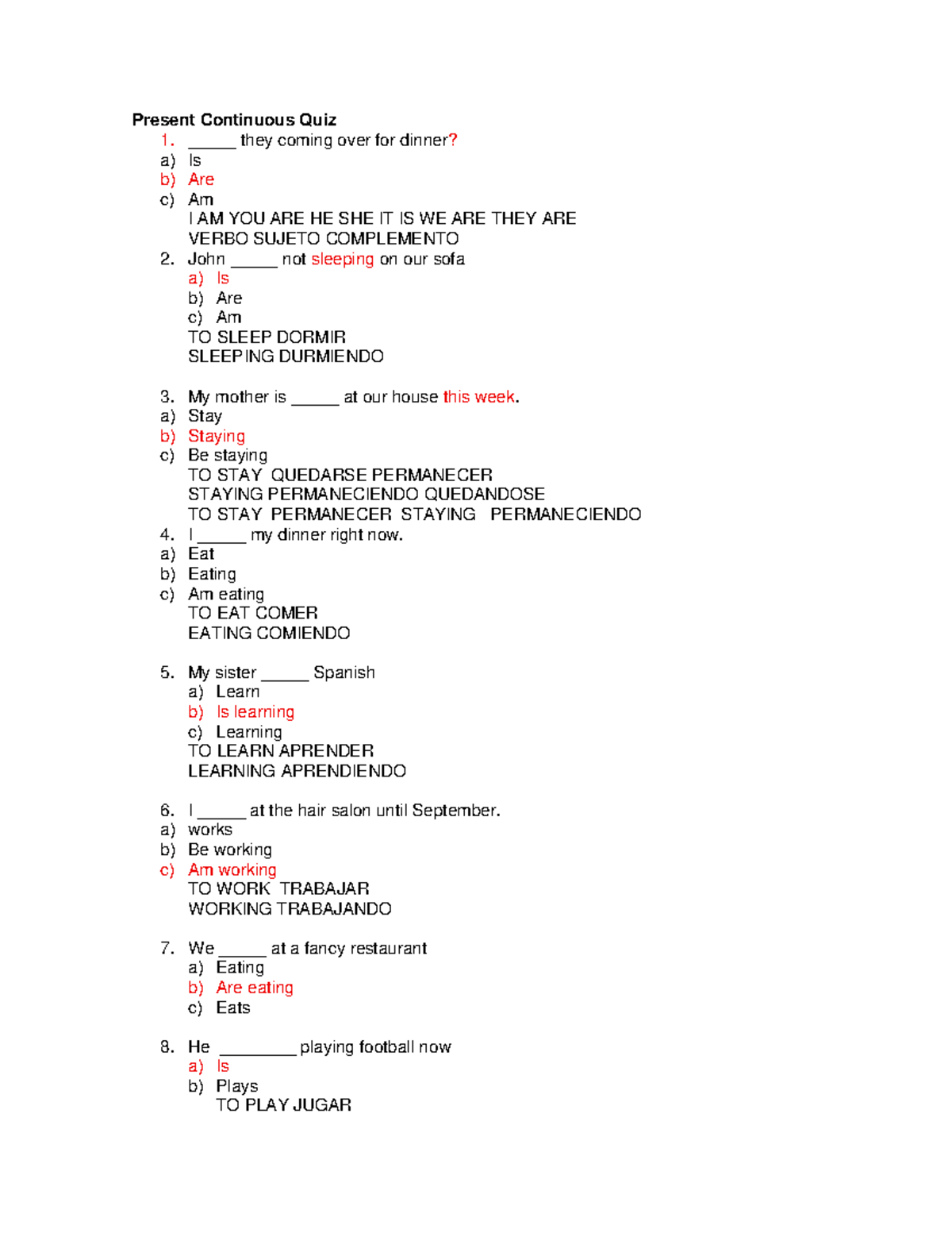 Present Continuous Quiz EFO IV A (13) - Studocu