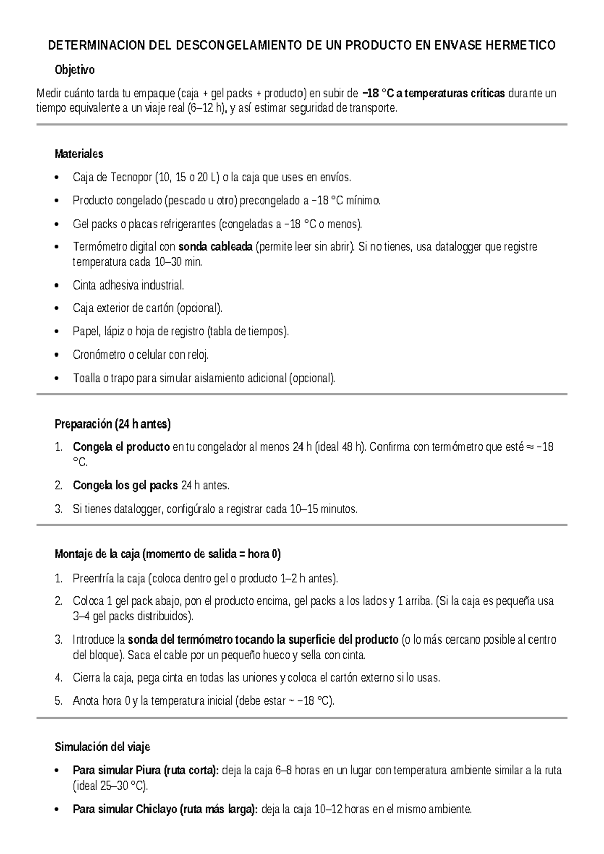 Determinación del Descongelamiento en Envase Hermético - Estudio ...