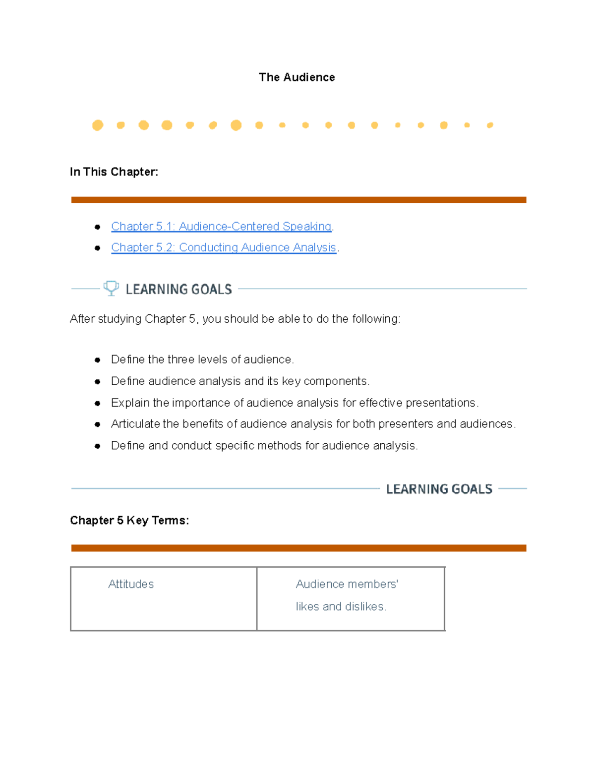 Audience Analysis and Speaking Strategies: Chapter 5 for 306M - Studocu