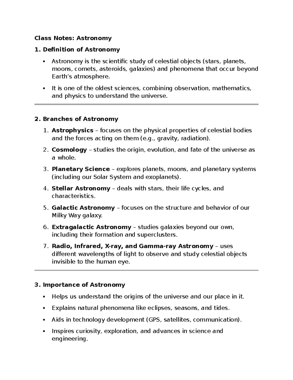 Astronomy 101: Comprehensive Class Notes on Celestial Studies - Studocu