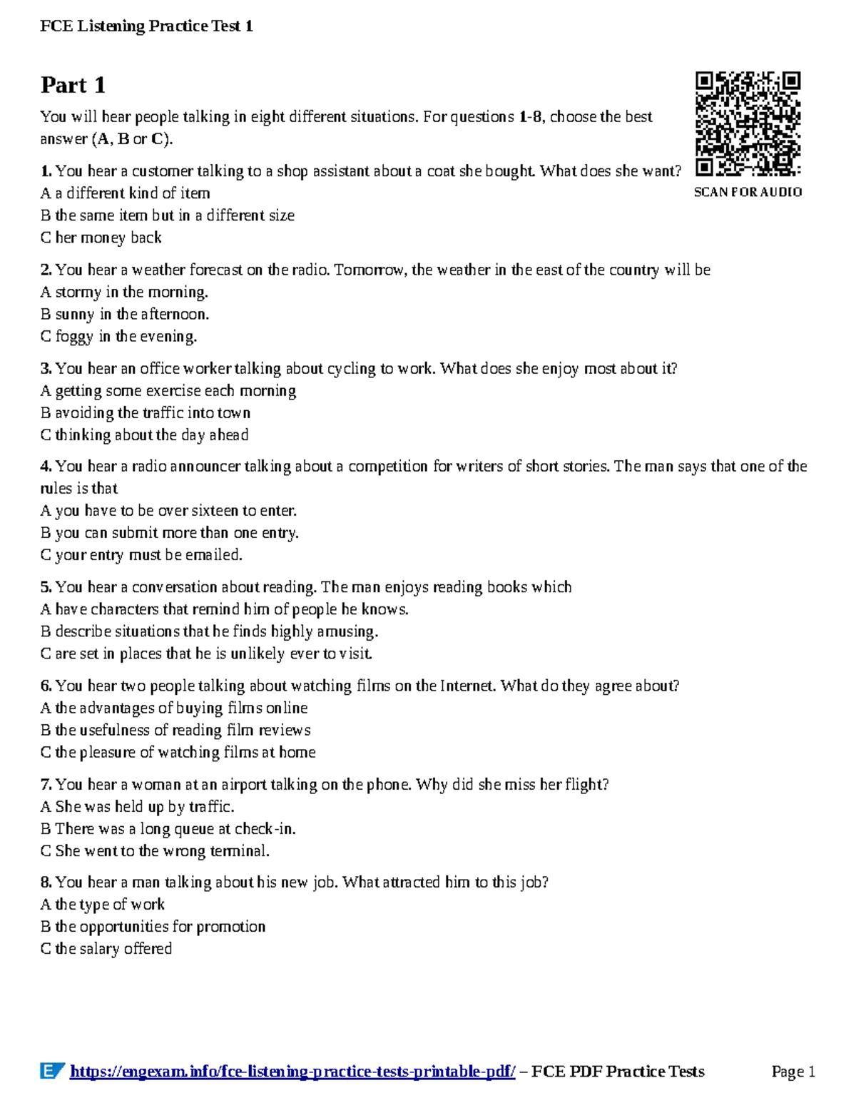 FCE Listening Practice Test 1 - Đề 1 (2024 Edition) - Studocu