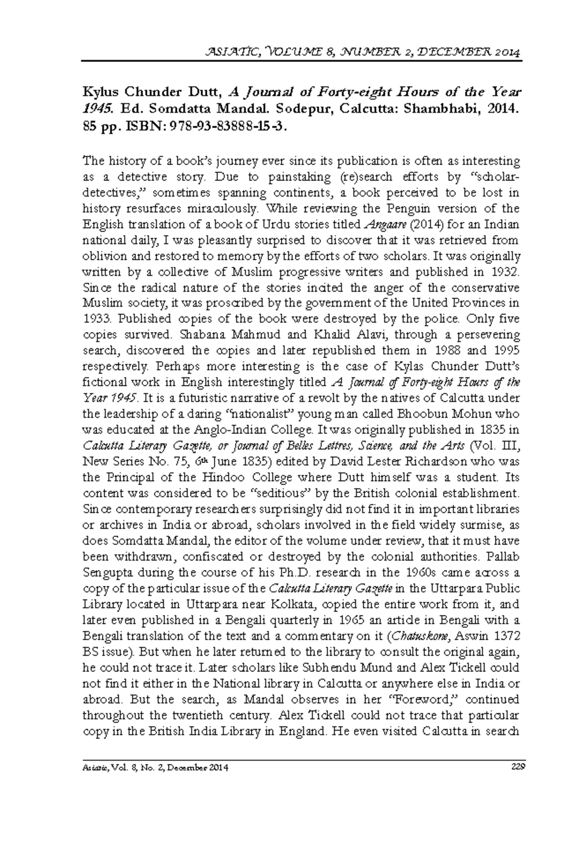 962 - Analysis of Kylas Chunder Dutt's 1945 Narrative in Context - Studocu