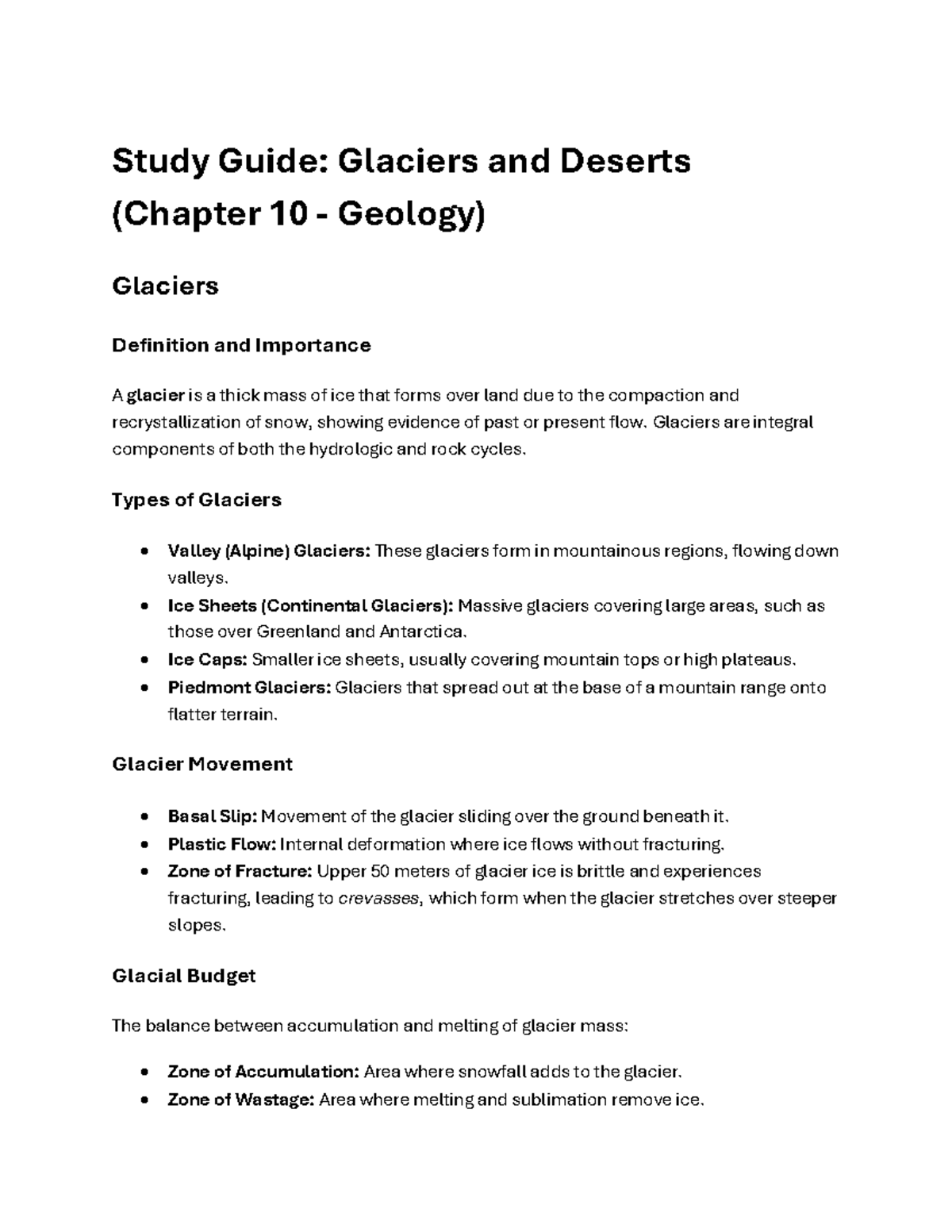 Geology Study Guide: Glaciers and Deserts (Earth Science 10) - Studocu
