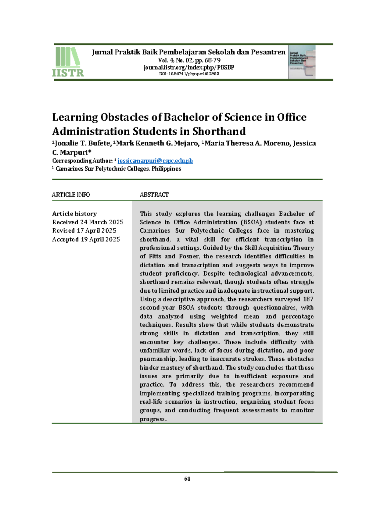 Learning Obstacles in Shorthand for BSOA Students (Bufete et al.) - Studocu