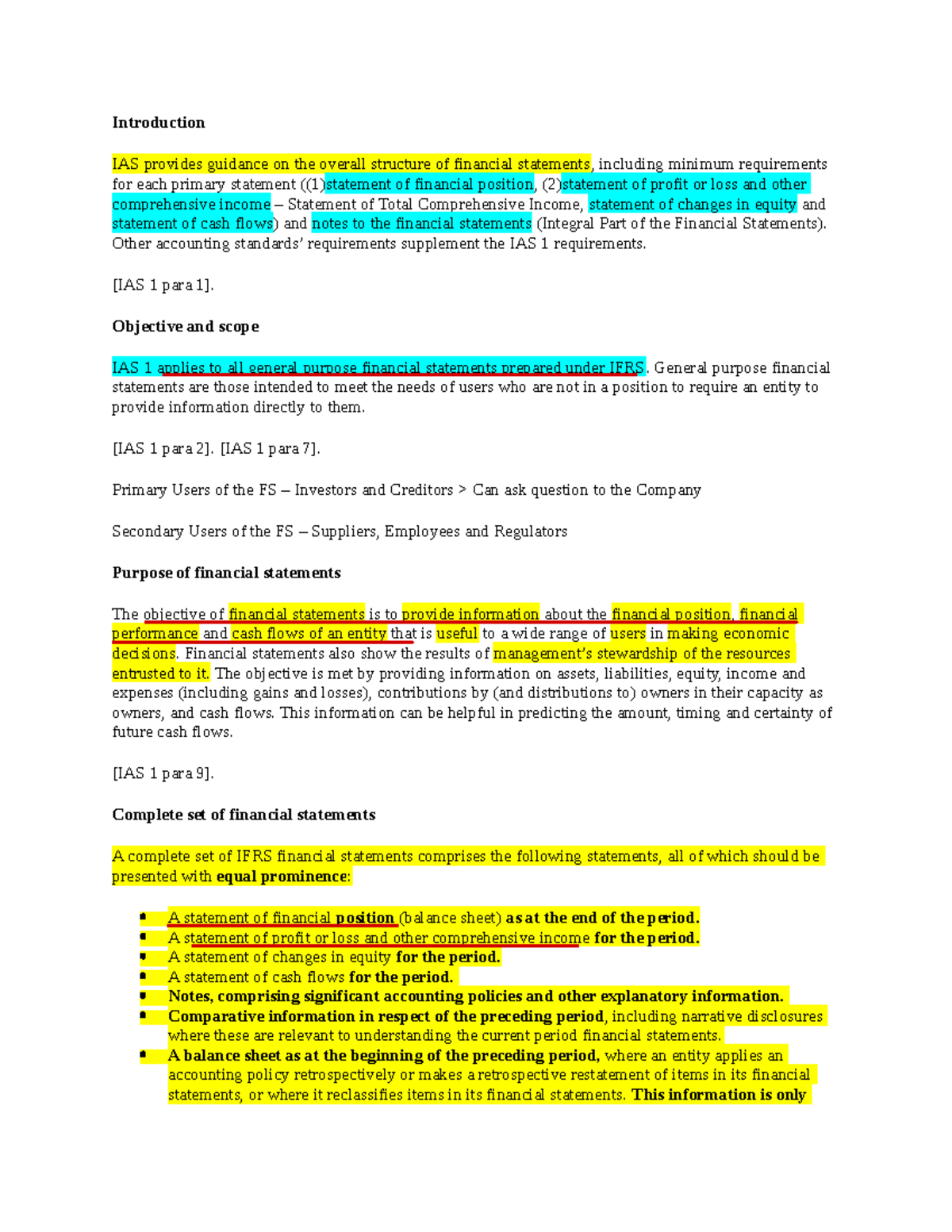 IAS 1 Presentation of Financial Statements: Essential Key Notes - Studocu
