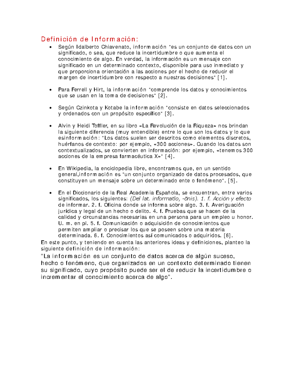 Definición de Información según Chiavenato y otros autores - Studocu