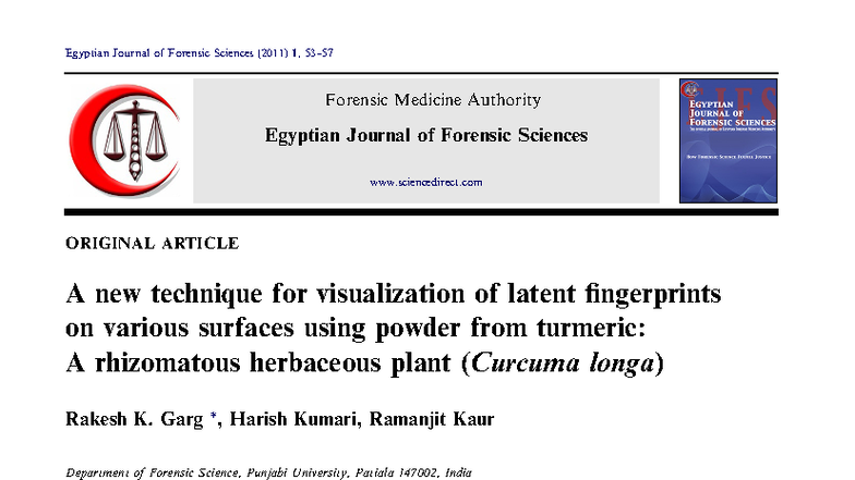 A New Turmeric Powder Method for Latent Fingerprint Visualization in ...
