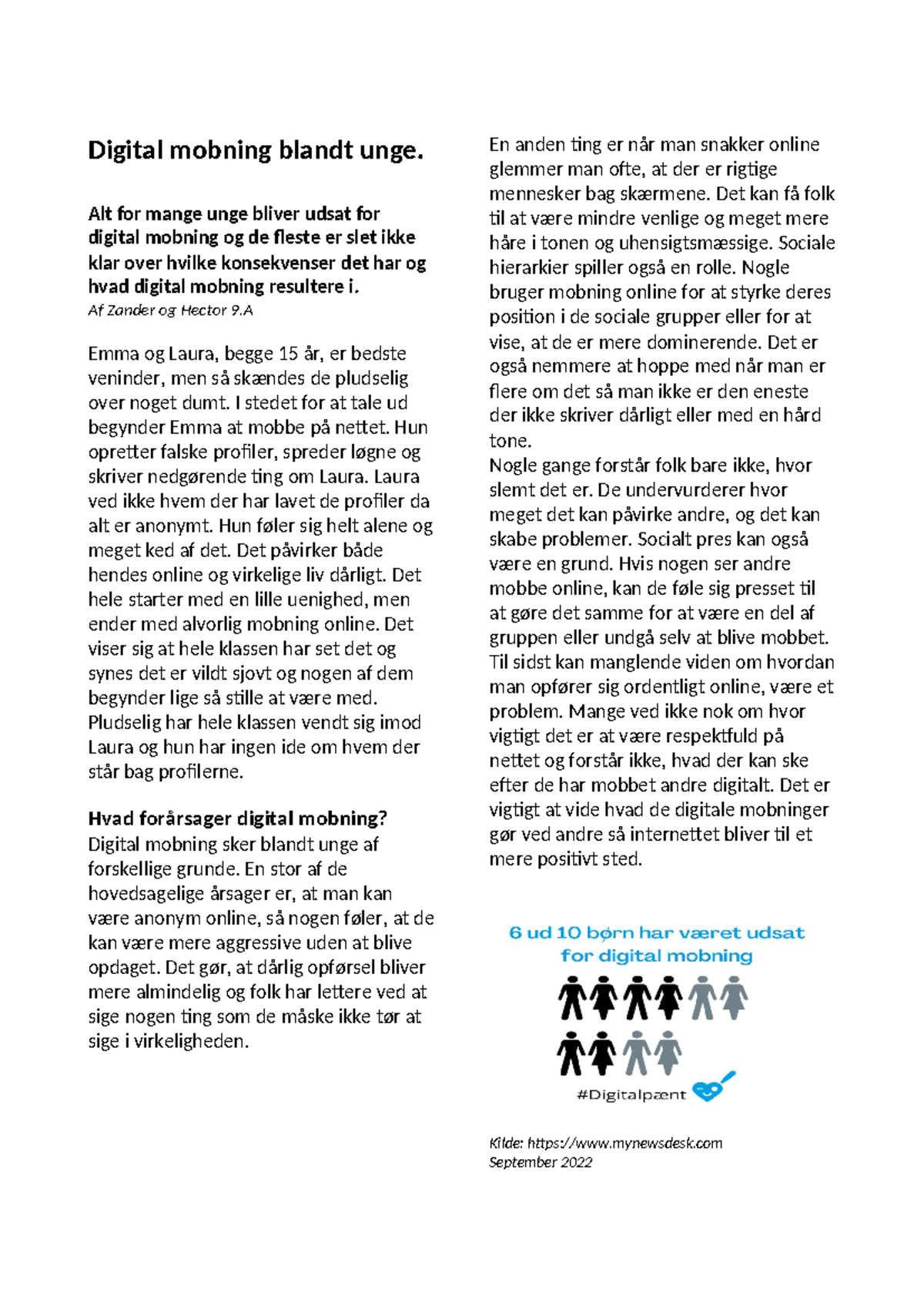 Digital Mobning blandt Unge: Baggrundsartikel og Konsekvenser - Studocu